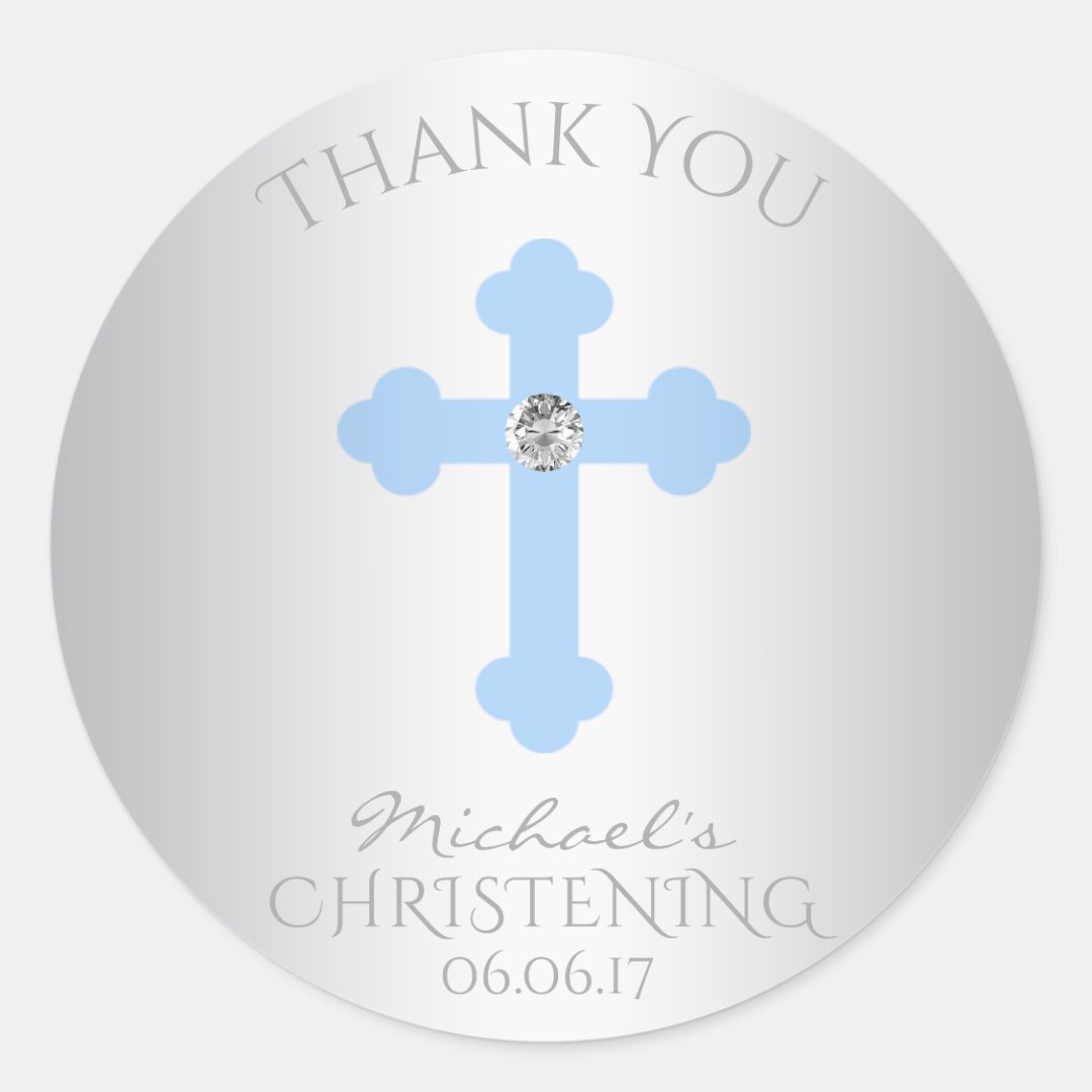 Baby Blue Cross Baptism/Christening Boy Thank You Classic Round Sticker ...
