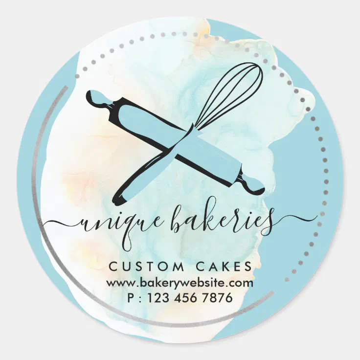 Baby Blue Cute Bakery Stylish Pastries Classic Round Sticker | Zazzle