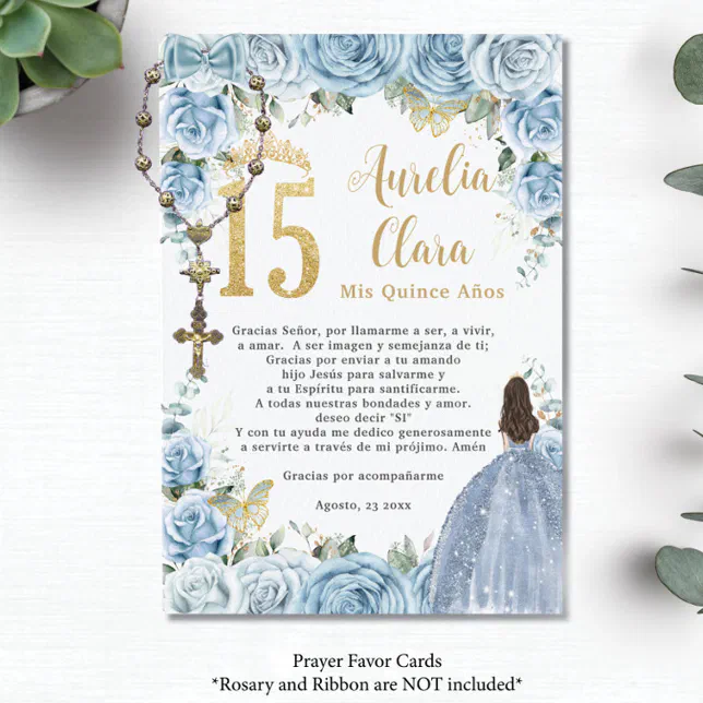Baby Blue Floral Princess Quinceañera Prayer Card | Zazzle