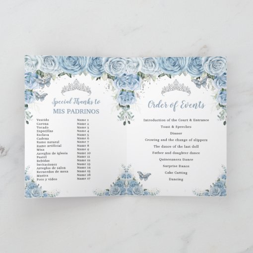 Baby Blue Floral Quinceanera Brown Princess Events Program | Zazzle