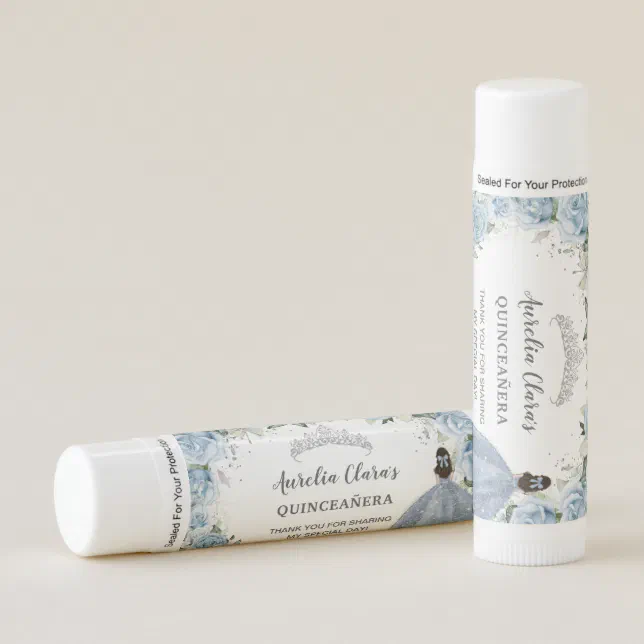 Baby Blue Floral Quinceañera Princess Dress Crown Lip Balm | Zazzle