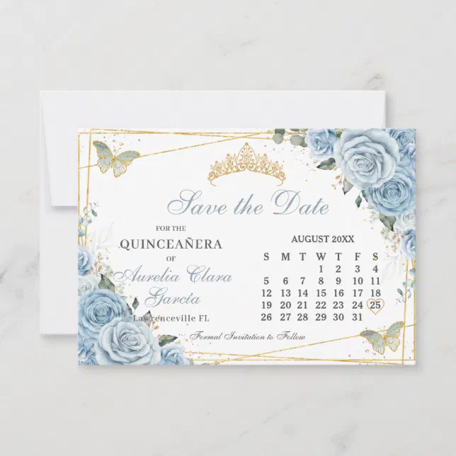 Baby Blue Floral Quinceanera Sweet 16 Calendar Save The Date | Zazzle