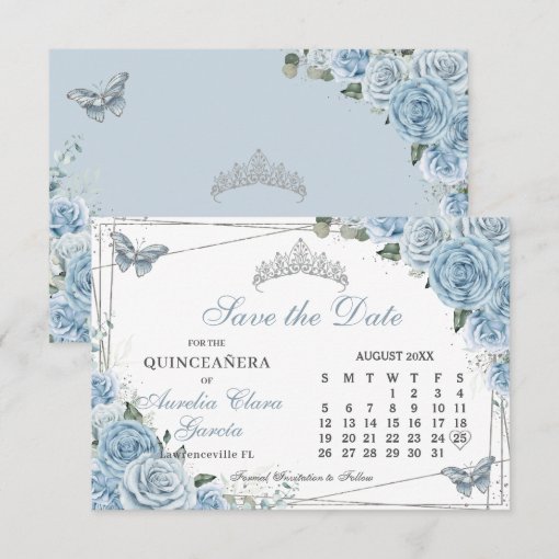 Baby Blue Floral Quinceanera Sweet 16 Calendar Save The Date | Zazzle