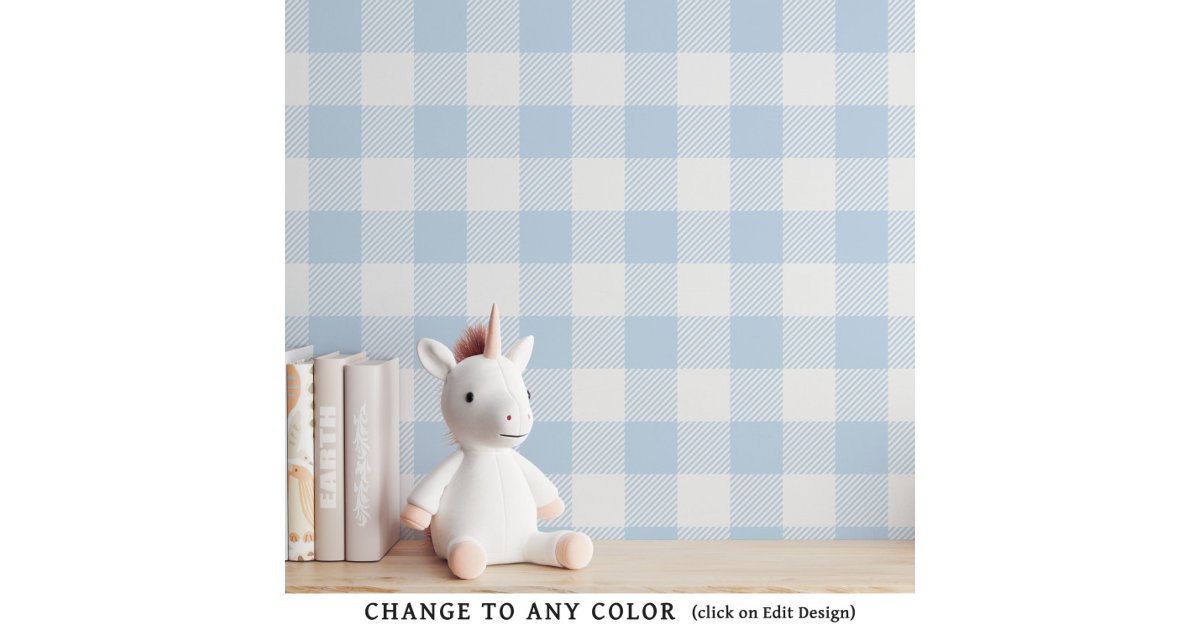 Baby Blue Gingham Pattern Nursery Wallpaper Wallpaper | Zazzle