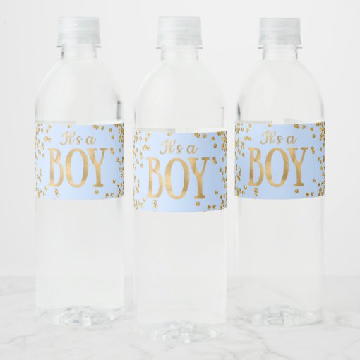 Baby Blue Gold Baby Shower Water Bottle Labels | Zazzle