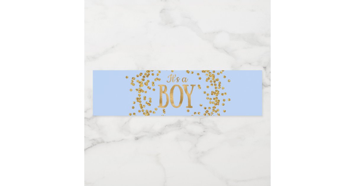 Baby Blue Gold Baby Shower Water Bottle Labels | Zazzle