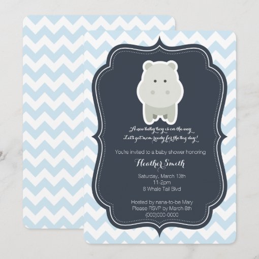 Baby Blue Hippo Invitation | Zazzle