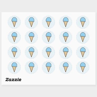 Baby Blue Ice Cream Cone Classic Round Sticker | Zazzle