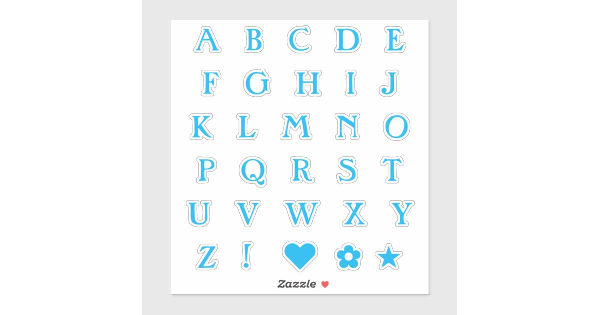 Baby Blue Monogram Text Letters Alphabet Heart Sticker | Zazzle