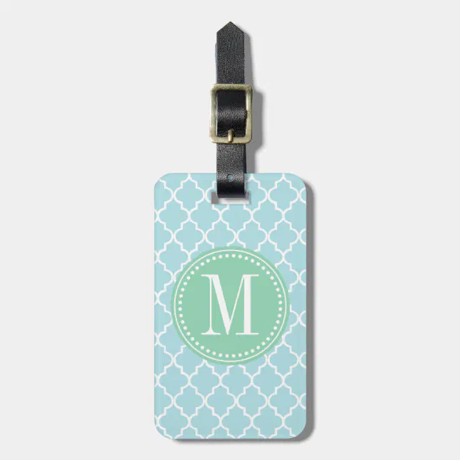 Baby Blue Moroccan Tiles Lattice Personalized Luggage Tag | Zazzle