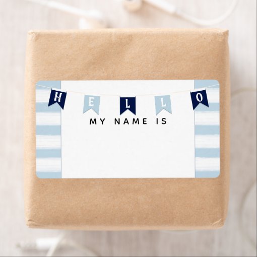 Baby Blue Nautical Hello My Name Is Stickers | Zazzle