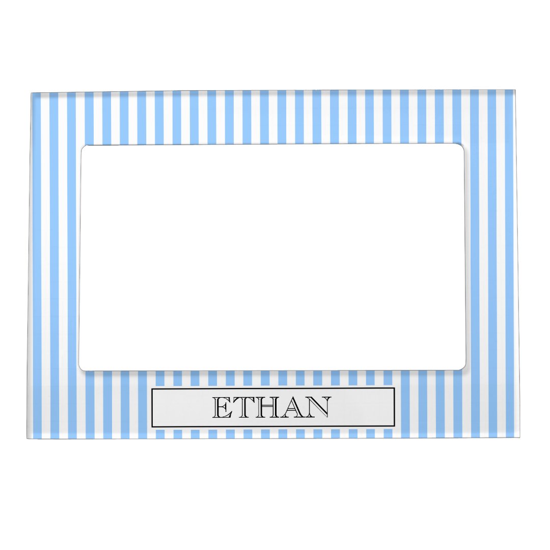 Baby blue pinstripe magnetic photo frame | Zazzle