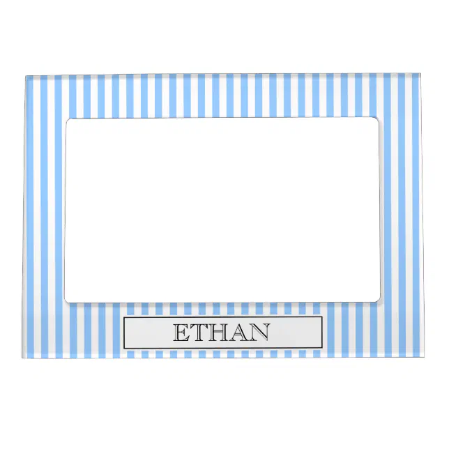 Baby blue pinstripe magnetic photo frame | Zazzle