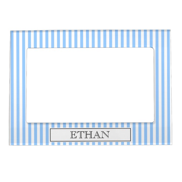 Baby blue pinstripe magnetic photo frame | Zazzle