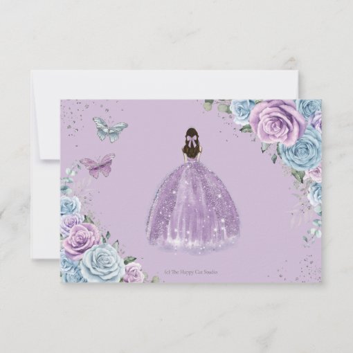 Baby Blue Purple Lilac Floral Silver Quinceañera RSVP Card | Zazzle