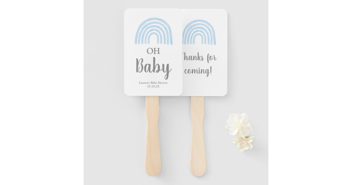 Baby Blue Rainbow baby shower Hand Fan | Zazzle