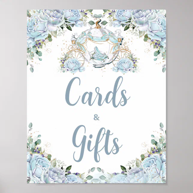 Baby Blue Roses Princess Carriage Cards and Gifts Poster | Zazzle