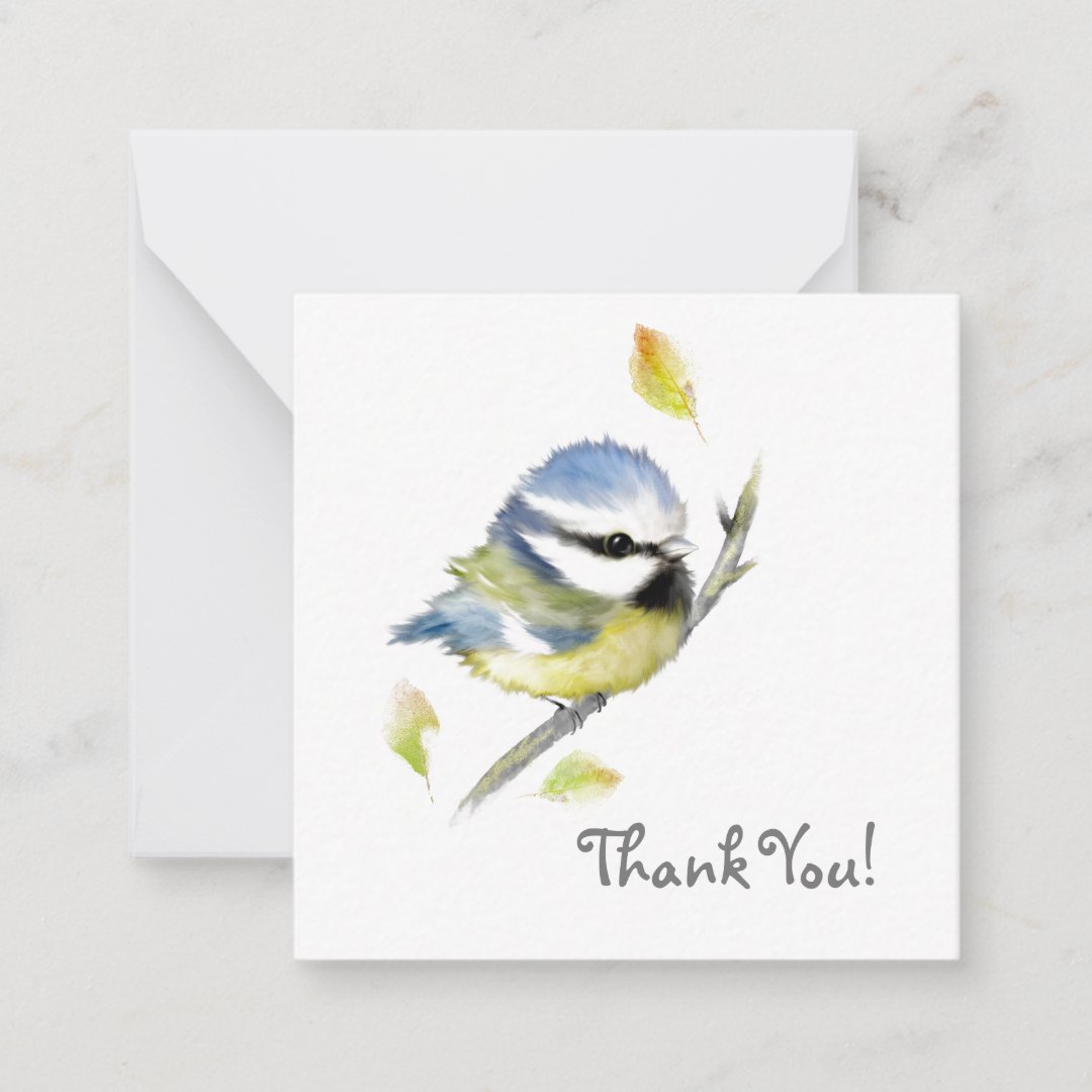 Baby Blue tit Bird Thank You Note card | Zazzle