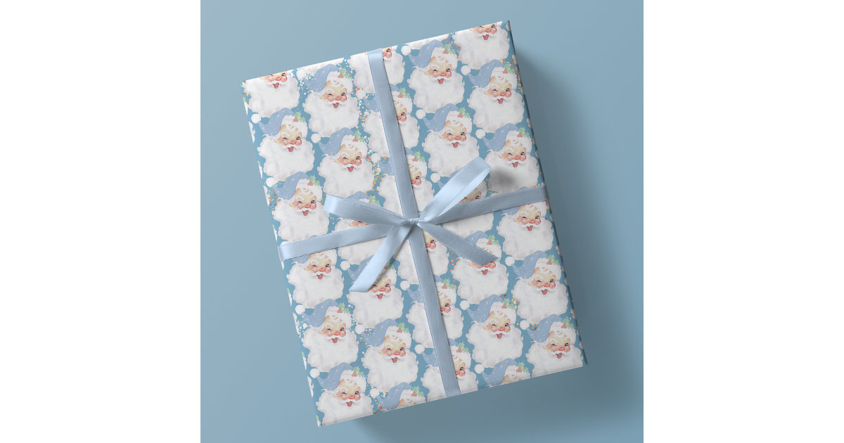 Baby Blue Vintage Wink Santa Claus Christmas Gift Wrapping Paper | Zazzle