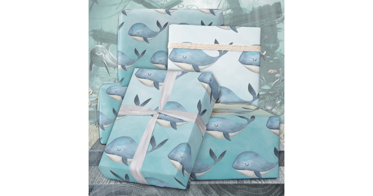 Baby Blue Whales Under The Caribbean Blue Sea Wrapping Paper | Zazzle