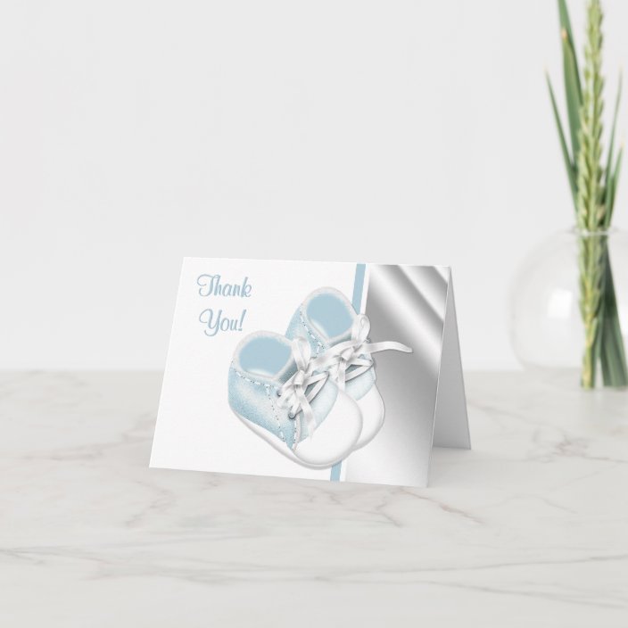 Baby Blue White Baby Shoes Thank You Cards | Zazzle.com