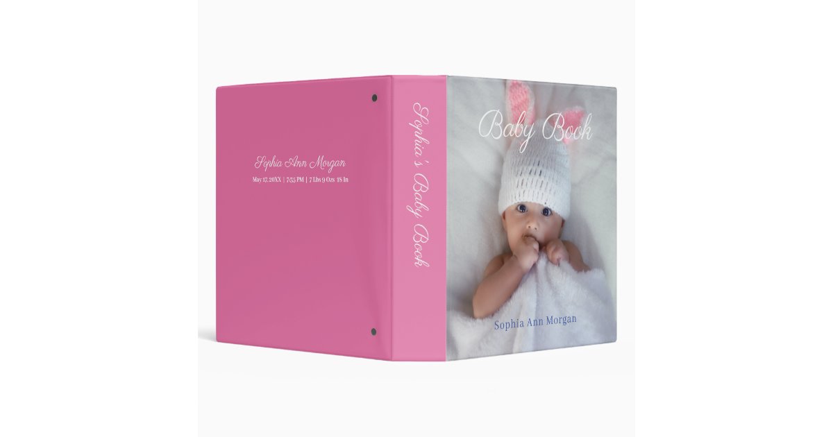 Baby Book, DIY Photo, Name, Date, Pink 3 Ring Binder | Zazzle