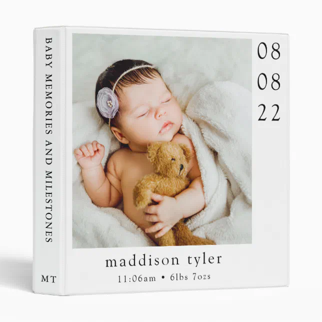 Baby Book Photo Birth Stats 3 Ring Binder | Zazzle