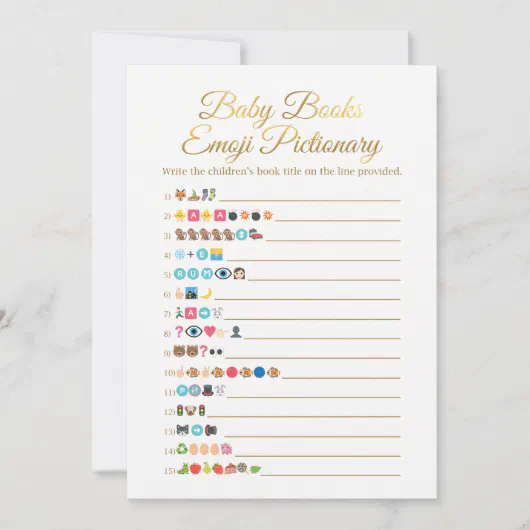 Baby Books Emoji Pictionary Game Gold Baby Shower | Zazzle