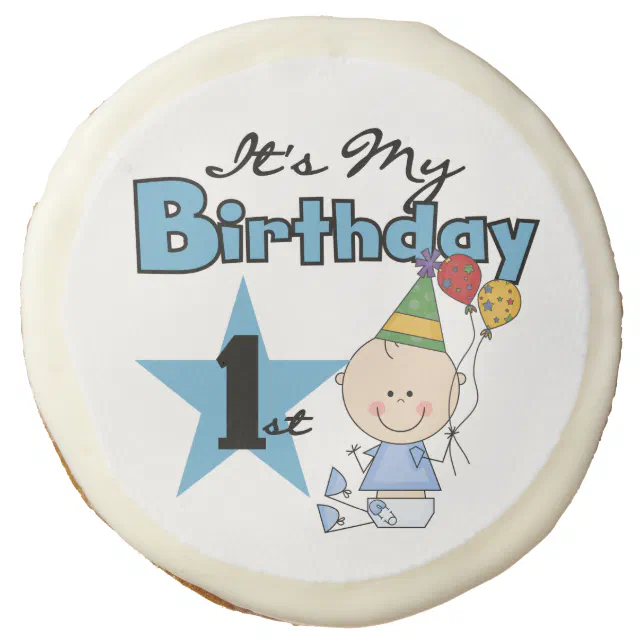 Baby Boy 1st Birthday Photo Cookie | Zazzle