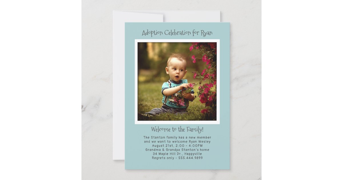 Baby Boy Adoption Party Photo Invitation Template | Zazzle