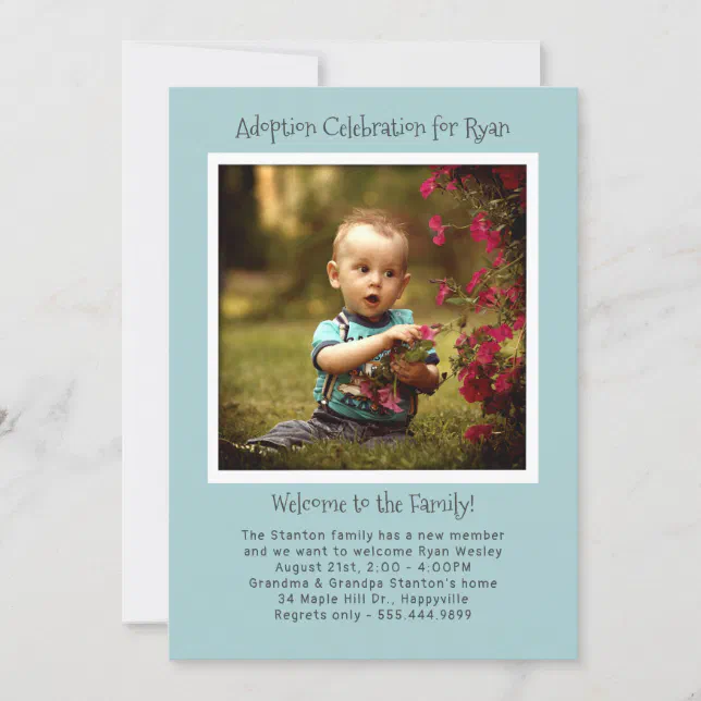 Baby Boy Adoption Party Photo Invitation Template | Zazzle