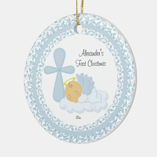 Baby Boy Angel Baby's First Christmas Ornament | Zazzle