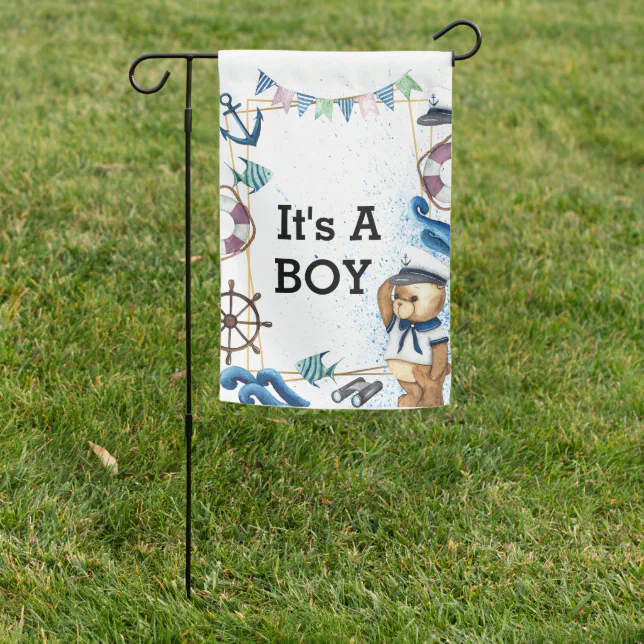 Baby Boy Announcement Garden Flag | Zazzle