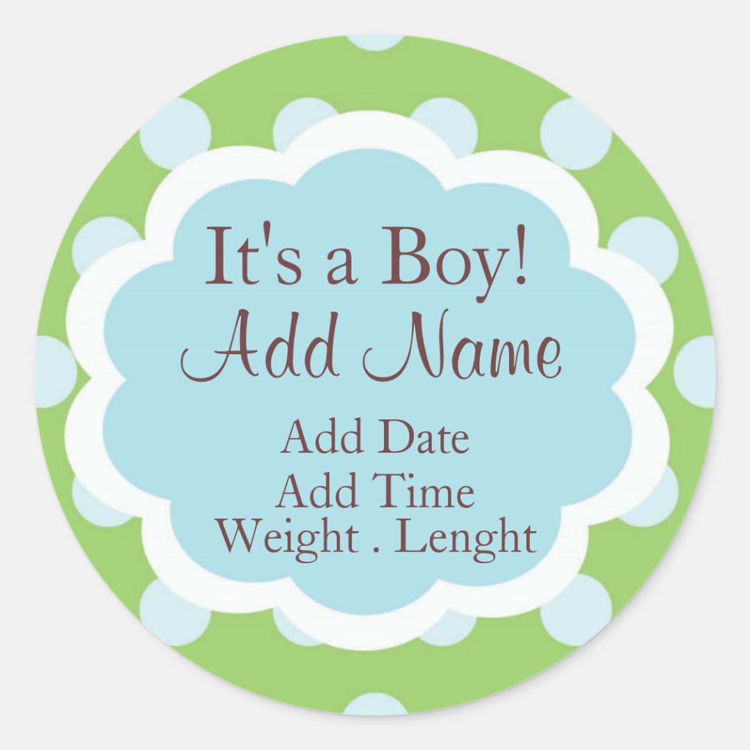 Baby Boy Announcement Stcker Classic Round Sticker | Zazzle