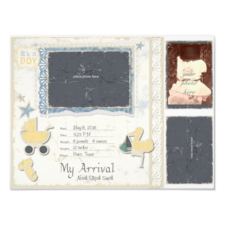 Baby Boy Arrival Scrapbook Title Page Photo Print | Zazzle