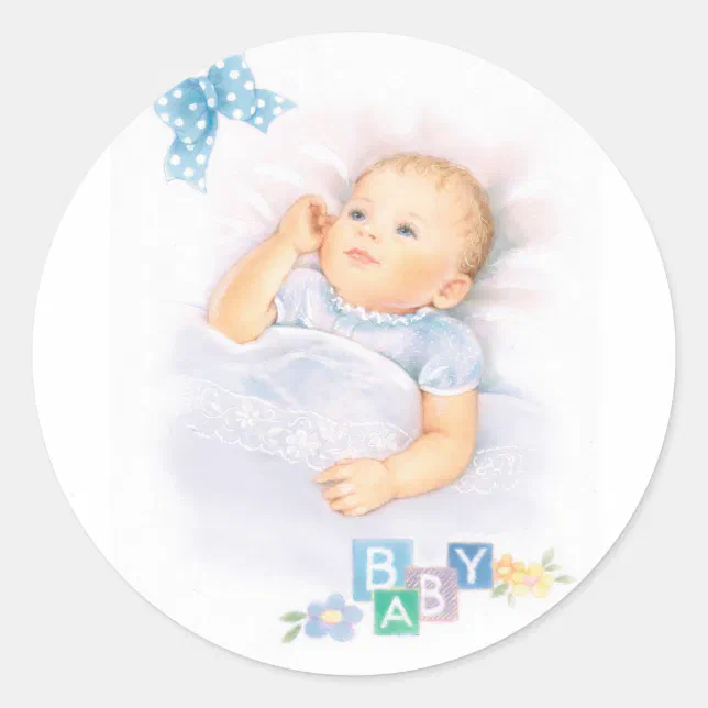 Baby boy baptism, Christening Classic Round Sticker | Zazzle Baby boy baptism, Christening Classic Round Sticker | Zazzle