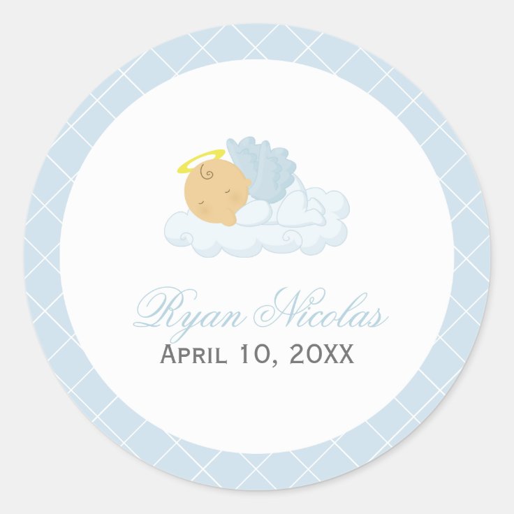 Baby Boy Baptism Classic Round Sticker | Zazzle
