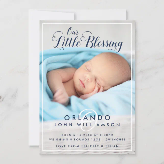 Baby Boy Birth Announcement | Modern Blue Stripes | Zazzle