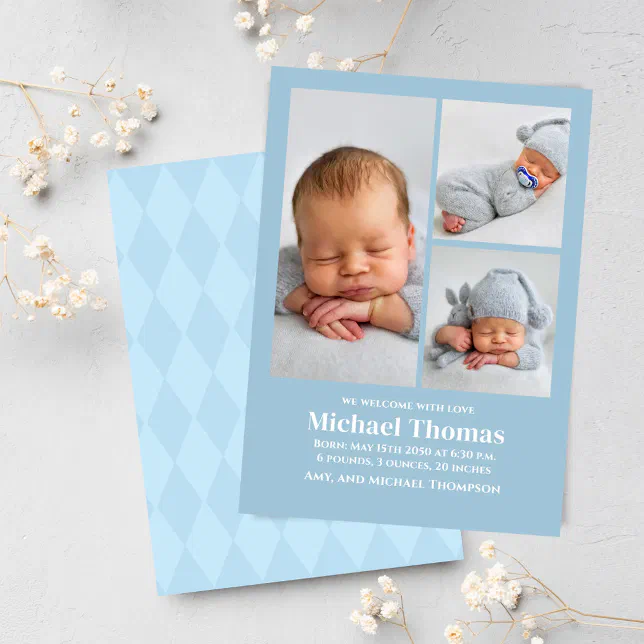 Baby Boy Birth Photo Collage Custom Blue | Zazzle