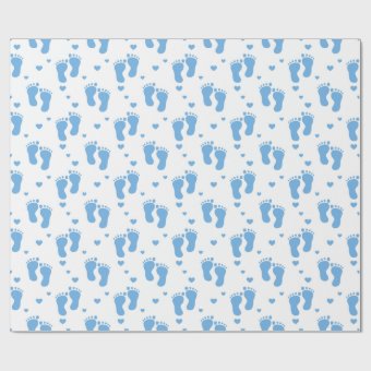 baby boy blue feet pattern wrapping paper | Zazzle