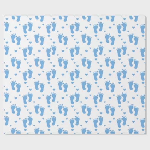 baby boy blue feet pattern wrapping paper | Zazzle