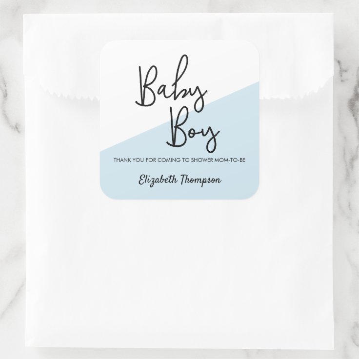 Baby Boy blue Personalized Baby Shower Square Sticker | Zazzle