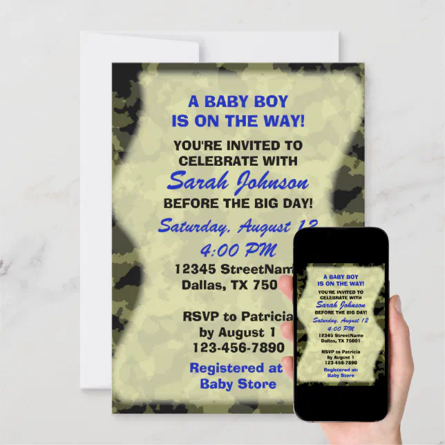 Baby Boy - Camo Themed Baby Shower Invitation | Zazzle
