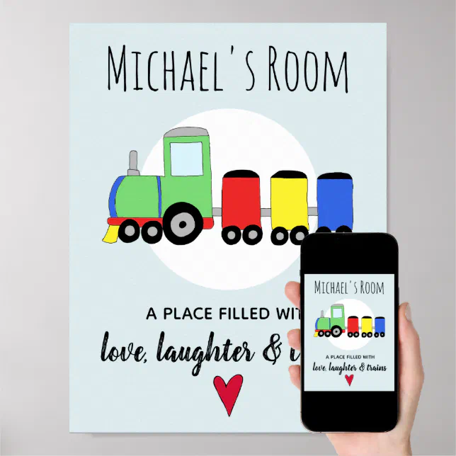 Baby Boy Colorful Locomotive Train Name Nursery Poster | Zazzle