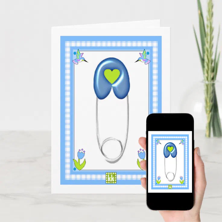 Baby Boy Diaper Pin greeting card | Zazzle