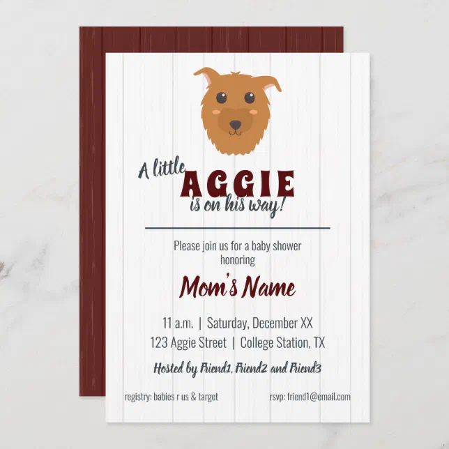 Baby Boy Dog Maroon Baby Shower Invitation | Zazzle