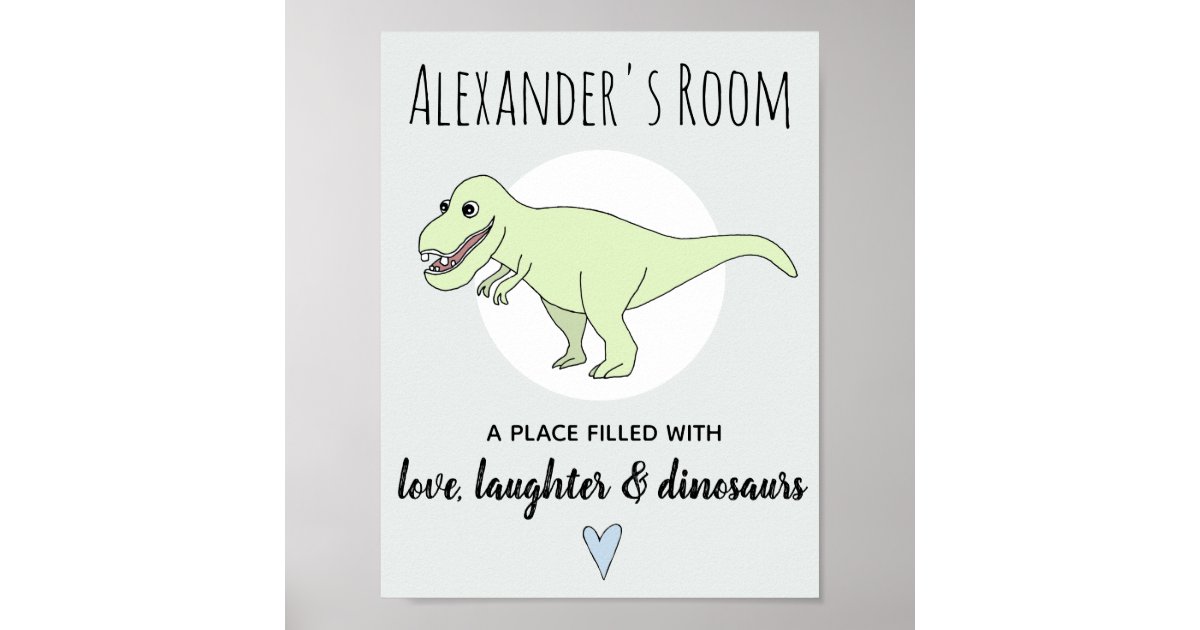 Baby Boy Doodle Dinosaur T-Rex with Name Nursery Poster | Zazzle