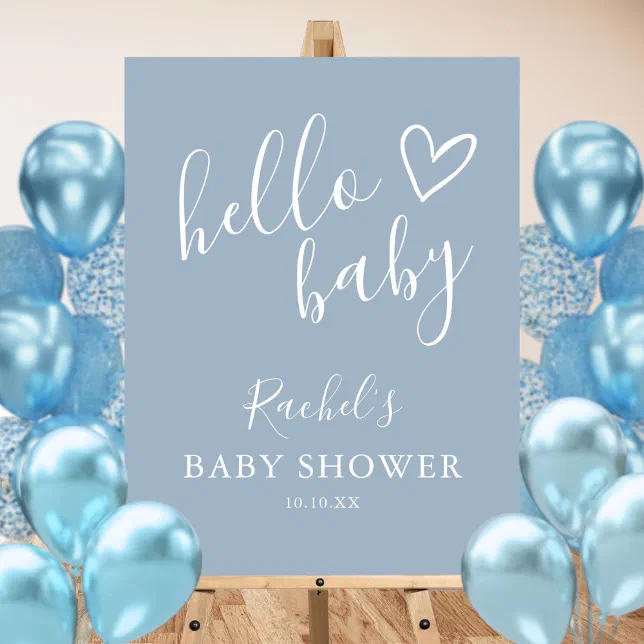 Baby Boy Dusty Blue Hello Baby Shower Sign | Zazzle