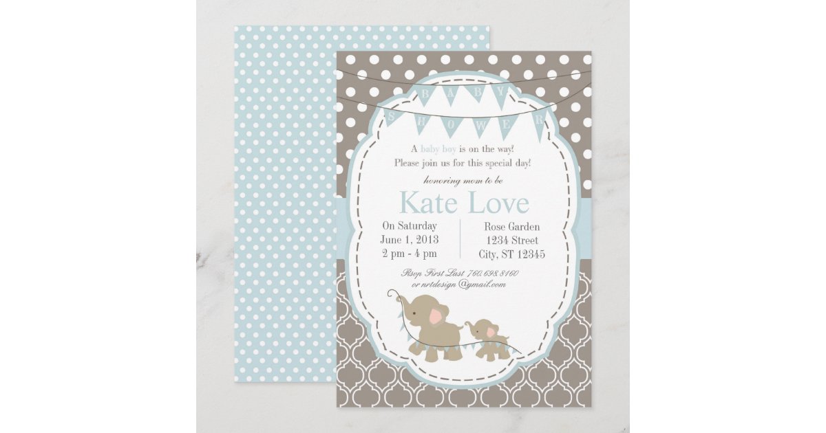 Baby Boy Elephant Shower Invitation - Blue | Zazzle
