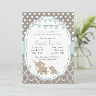 Baby Boy Elephant Shower Invitation - Blue | Zazzle